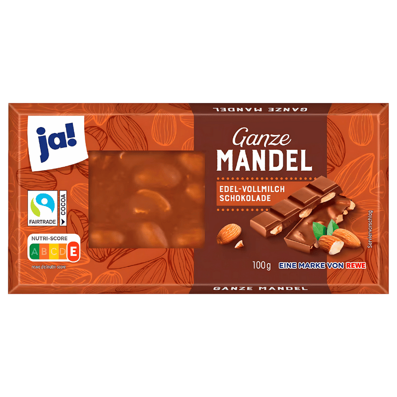 Ja! – Chocolat au Lait Entier & Amandes Entières 100g – Elmercado
