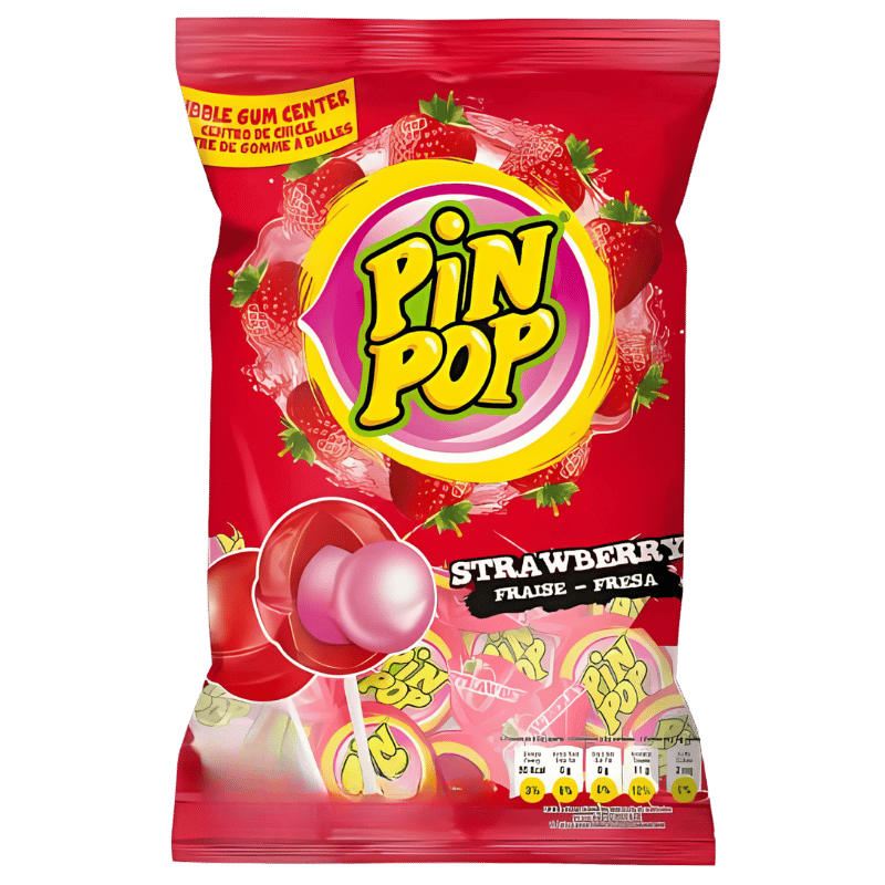 Pin Pop – Sucettes Fraise 12 unités (180g) – Elmercado