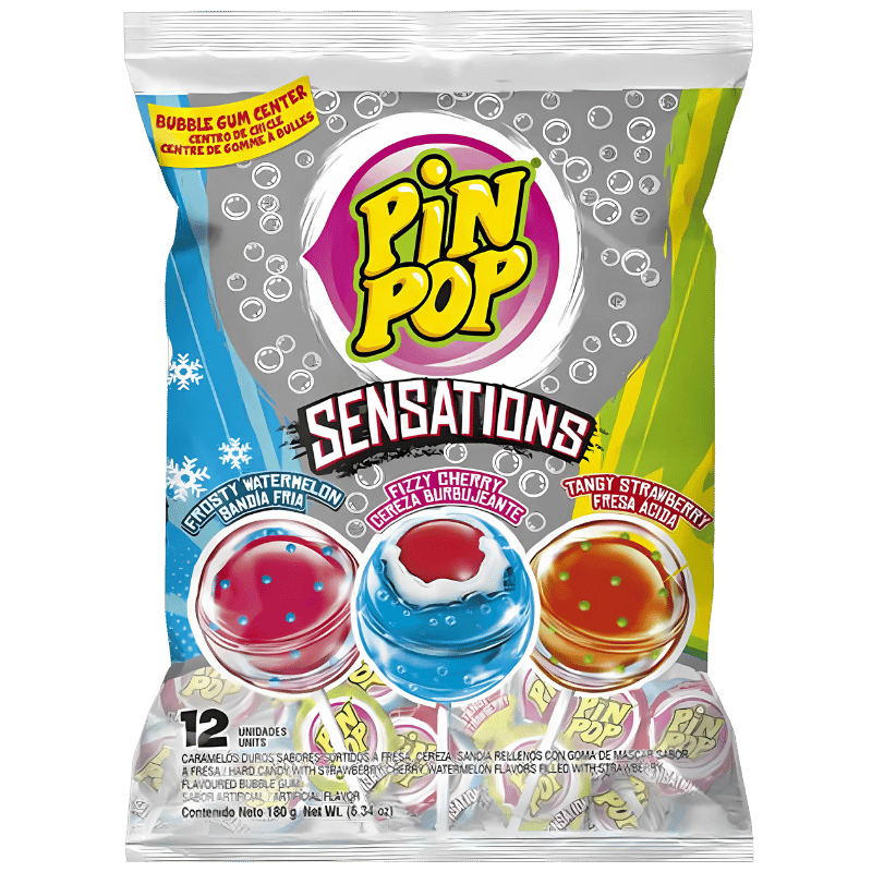 Pin Pop – Sucettes Sensations 12 unités (180g) – Elmercado